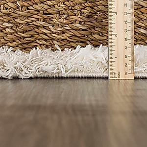 BoutiqueRugs Atira Modern Checkered Shag Area Rug - High Pile Fluffy Shag Rug for Kids Room, Nursery, Living Room, Bedroom, Dining Room - Beige, Cream, White - 6'7" X 9'6" (6x9 Area Rug)