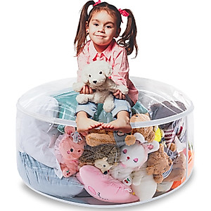 Teenyyou Stuffed Animal Storage Bean Bag Chair Sofa Cover Zipper Large Transparent PVC Stuffed Animal Organizer Bean Bag Seat Only for Organizing Rooms Plush Toys When Filled (Chair Style,38 Inch)
