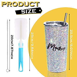 Bling Diamond Mrs Tumble Cup Bridal Insulated Tumbler with Reusable Straw Bride Miss to Gift Maid of Honor for Bridal Shower Engagement Gift Bachelorette Party(AB Color, Stylish Style)