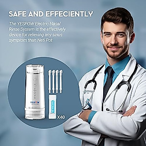 Nasal Irrigation System - 𝐘𝐄𝐒𝐏𝐎𝐖 Electric Neti Pot Nose Cleaner - Sinus Rinse Machine with 𝟒 𝐌𝐨𝐝𝐞𝐬 for Nose Wash - Nasal Irrigator with 𝟒𝟎 Packets Saline for Sinus Flush and Relief