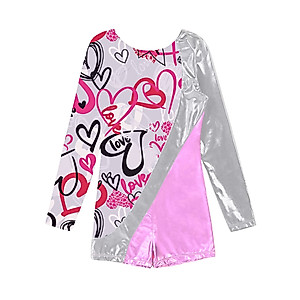 VernLan Girls Sequined Gymnastic Leotard Kids Long Sleeve Metallic Athletic Jumpsuit for Performance Dancewear Pink 10 Years