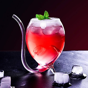 Hvanam Vampire Wine Glass Cup With Built-in Straw Creative Fancy Fun Cocktail Glasses for Juice, Wine (300ml/10oz) - 2 Pack