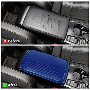 Amiss Car Center Console Pad, Universal Waterproof Car Armrest Seat Box Cover, Car Interior Accessories, Carbon Fiber PU Leather Auto Armrest Cover Protector for Most Vehicle, SUV, Truck, Car (Blue)