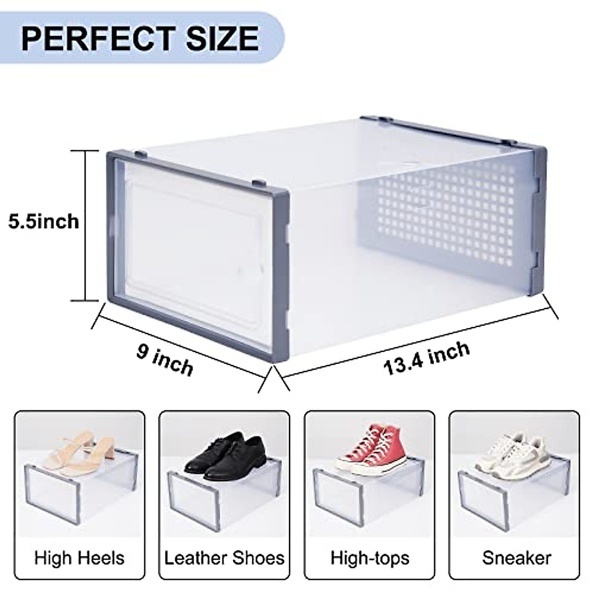 MecTo Shoe Organizer 12 Pack Clear Plastic Shoe Storage Foldable Stackable Closet Shoe Organizer Front Opening Shoe Storage Boxes Space Saving Sneaker Shoe Organizer for Closet Bedroom Multi-use