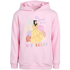 Disney Girls' Princess Sweatshirt – Frozen Elsa Anna, Cinderella, Belle, Moana Pullover Hoodie (2T-7), Size 4T, Belle Pink