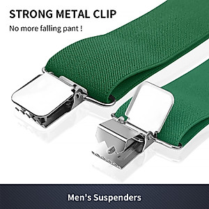 CWKOON Men's Trousers Braces with Very Strong 2 inch Wide 4 Clips Heavy Duty Suspenders for Men X Style Adjustable Suspender Green