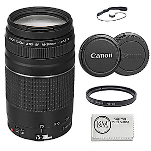 Canon EF 75-300mm f/4-5.6 III Lens Bundled with 58mm UV Filter + Lens Cap Keeper + Microfiber Cleaning Cloth (4 Items)