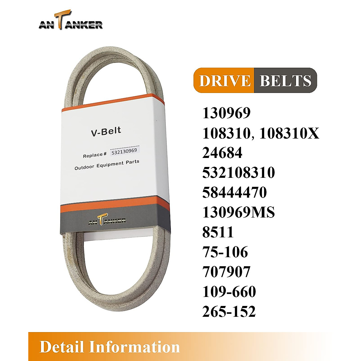 Antanker 532130969 Drive V-Belt Replaces for Poulan/Husqvarna/Craftsman/AYP 130969 Belt
