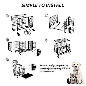 Azaeahom 49" Heavy Duty Dog Crate for Large Dogs, Extra Large Dog Cage Kennel with Double Door, 360°Lockable Wheels, Removable Tray for Easy Cleaning, Indoor/Outdoor