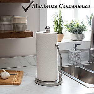 Kitchen Details Stainless Steel Paper Towel Holder | Tension Dispenser Bar | Easy Tear | Weighted Base | Standard Roll | Countertop