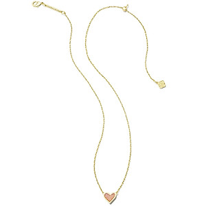 Kendra Scott Framed Ari Heart Pendant Necklace for Women, Fashion Jewelry, 14k Gold-Plated Brass, Light Pink Drusy