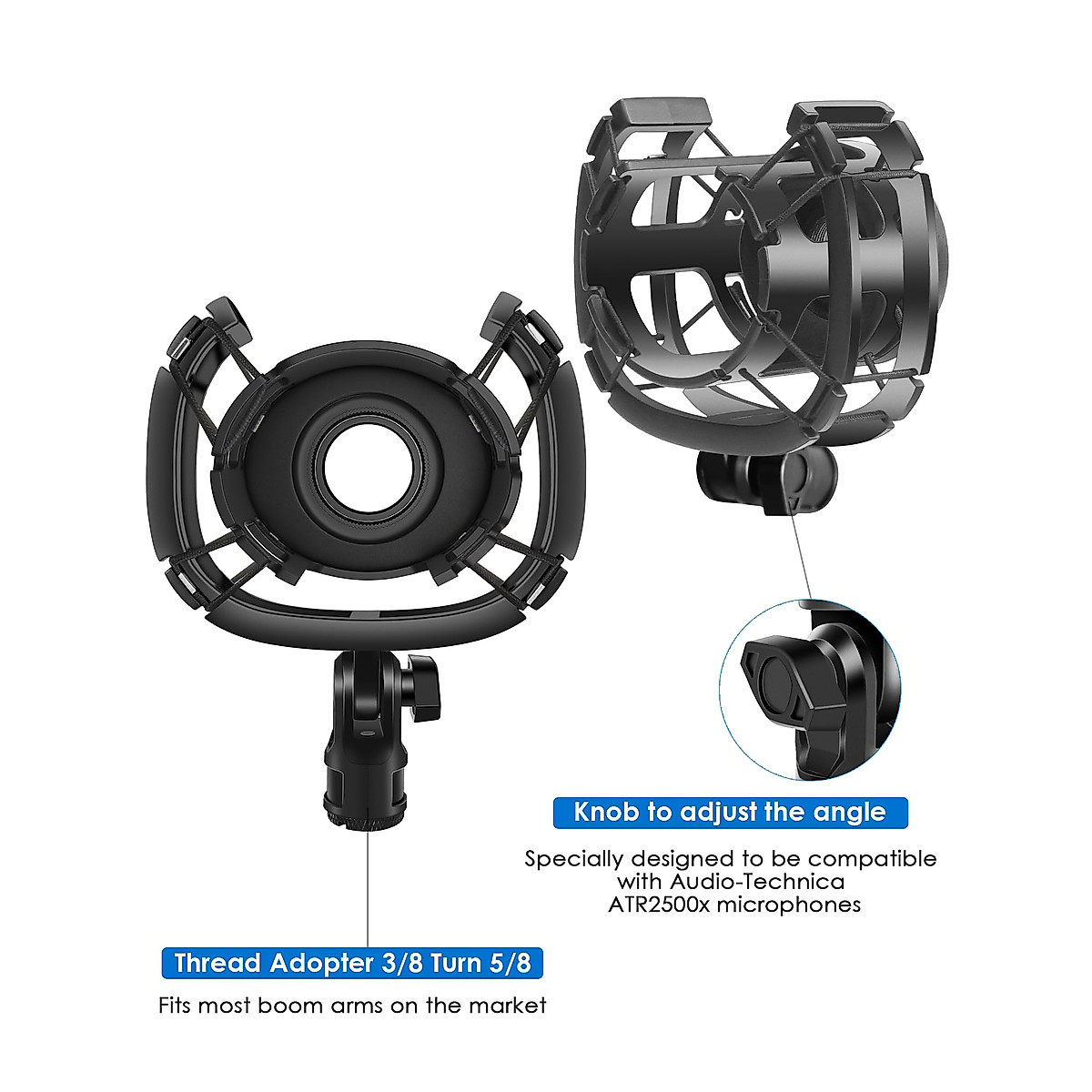Etour [Newest &Ultra-Durable] atr2500x Microphone Shock Mount with Pop Filter [Custom Built for atr2500x] Anti-Vibration Suspension Shock Mount Holder Clip for Audio Technica atr2500x Mic