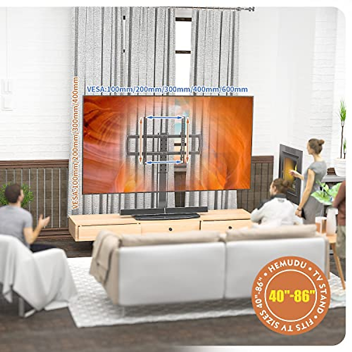 Universal Swivel TV Stand/Base Table Top TV Stand 40 to 86 inch TVs 110 Degree Swivel, 5 Level Height Adjustable, Heavy Duty Tempered Glass Base, Holds up to 132lbs Screens, HT04B-003