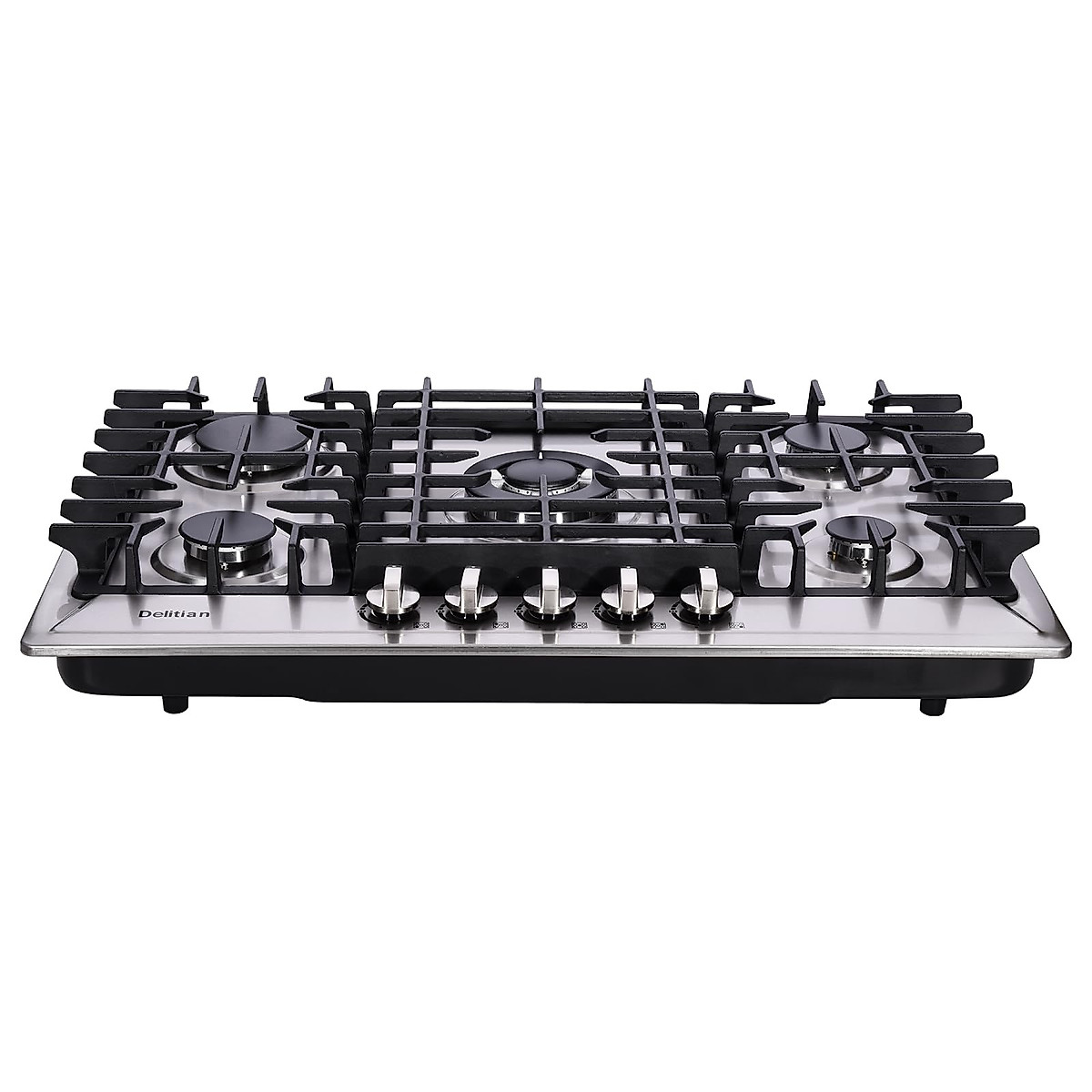 30 Inch Gas Cooktop DT5703 Built-in Stainless Steel 5 Burners Gas Stovetop LPG/NG Convertible Dual Fuel Gas Hob