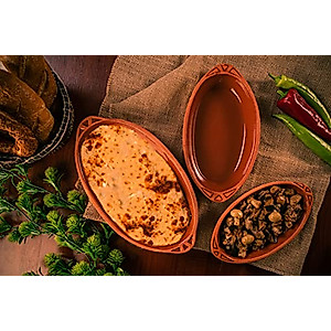 Luksyol Terracotta Oval Oven Tray (WH) With Handles, Pan for Mexican Indian Korean Dishes, Handmade Cookware, Glazed Clay Pot For Oven, Clay Pot For Cooking, Clay Pan For Cooking, Brown Oven Pot Set 3 Pcs