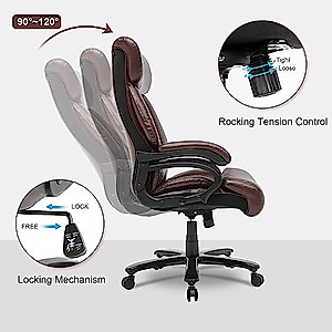 BOWTHY Big and Tall Office Chair 500lbs Heavy Duty Ergonomic Computer Desk Chair with Arms High Back Adjustable Lumbar Support 360 Swivel Task Chair Executive Leather Chair (Brown)