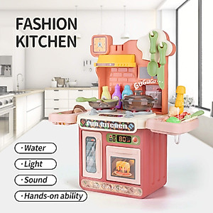Mujiya Play Kitchen Set for Kids, Kitchen Toys with Real Sounds & Lights, Play Sink, Cooking Stove, Pretend Play Kitchen Food Toys, 24Pcs Kitchen Playset for Toddlers Ages 4-8, Gift for Boys and Girls