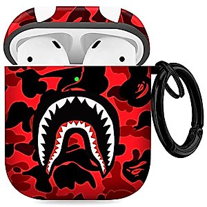 CULIPPA for AirPods 2 Case Cover Shark Mouth Camo Style Pattern Design for Airpods 2nd Generation Silicone Protective Case Shockproof for Women Girls with Keychain for Apple Airpods 2/1 Charging Case
