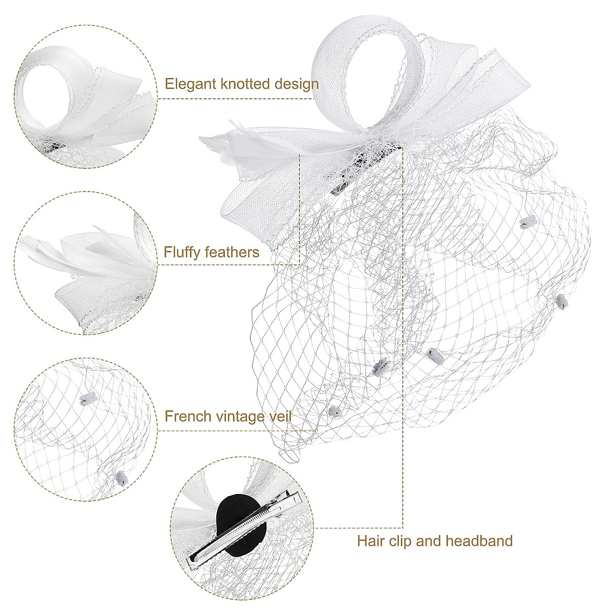 Estune 6 Pcs Tea Party Hat and Gloves Set for Women White Fascinator Hats Lace Gloves Pearl Jewelry Set Silver Clutch Purses for Evening Wedding Cocktail 1920s Costume Accessories Christmas Jewelry