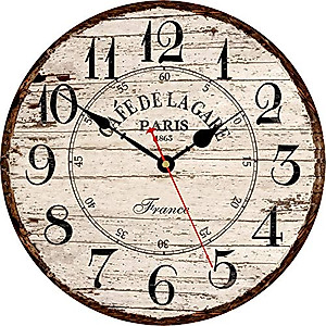 Toudorp Retro Wall Clock 14 Inch French Country Paris Cafe Style Rustic Wall Clock Round Silent Non-Ticking Wooden Quartz Wall Clocks Easy to Read Arabic Numerals Quality Quartz Wall Clock