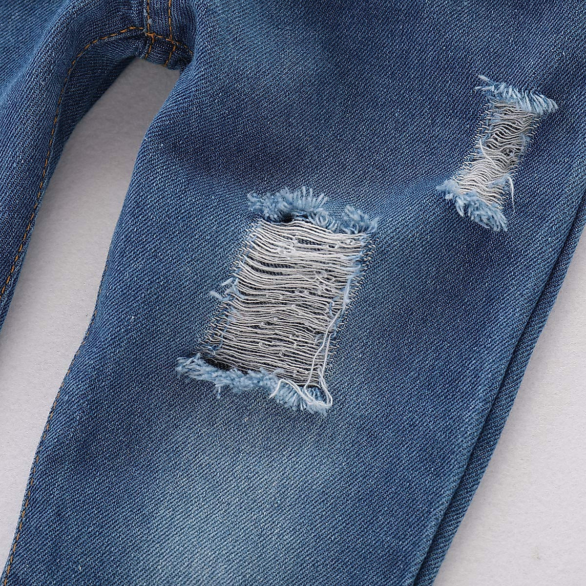 CARETOO Baby Girl Clothes Floral Print Long Sleeve Crew Neck Ruffle Top Fashion Ripped Jeans Fall Winter Toddler Girls Outfits