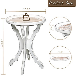 HCODCIBA Round Side Table with Carved Tray Top,Farmhouse Small End Table with Curved Legs,Retro Bedside Table Rustic Accent Table for Living Room,Bedroom