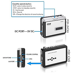 2-in-1 Cassette-to-MP3 Converter Player Recorder - Portable Battery Powered Tape Audio Digitizer, USB Walkman Cassette Player with Manual/Auto Record, 3.5mm Audio Jack, Headphones, Power Cable - Pyle