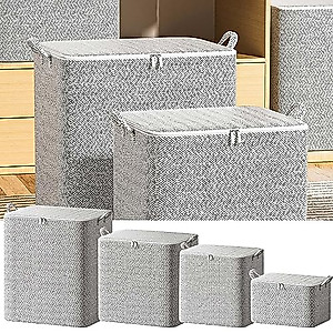 JWSVBF Storage Bins with Zipper Lids for Clothes Non-woven, Closet Organizers Large-Capacity Foldable, Durable Carry Handles Storage Box