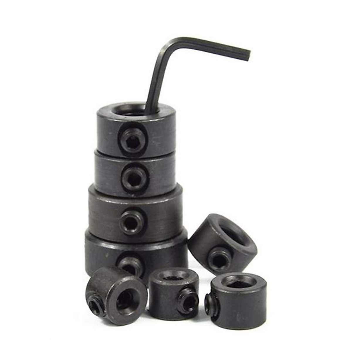 8PCS Drill Depth Stop Collars Limit Ring,1/8,3/16,1/4,5/16,3/8,7/16,1/2,5/8 Drill Depth Stop Collars Ring Dowel Shaft Chuck, Hex Wrench Woodworking for Drill Bits Consistent Drilling