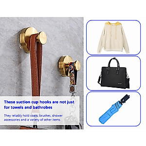 ONUNWU Luxe Hold No-Drill Hooks, Upgraded Suction Cup Hooks for Shower, Removable Reusable Stainless Steel Waterproof Suction Cup Hooks, Shower Hooks for Kitchen,Glass,Window,Mirror (2, Rose Gold)