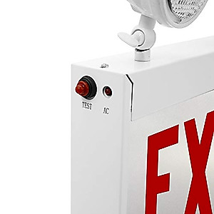 LFI Lights | Chicago Approved Combo Red Exit Sign with Emergency Lights (No Arrow) | Steel Housing | All LED | Two Adjustable Round Heads | Hardwired with Battery Backup | UL Listed | CHCO-NA