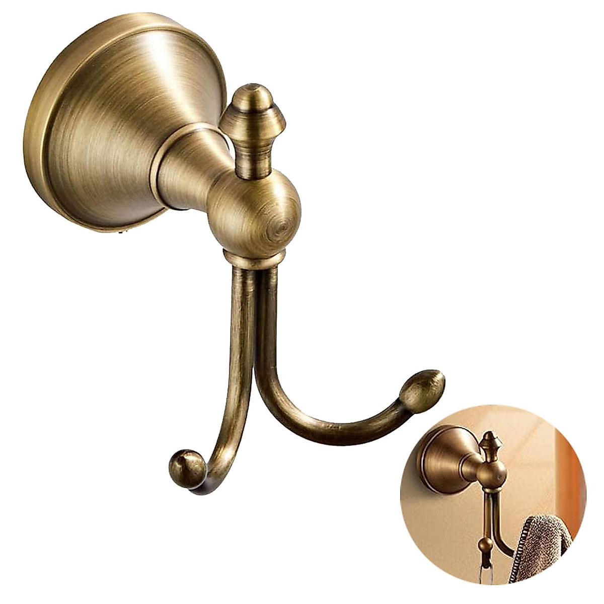 Vintage Brass Towel Hook Hanger Double Robe Hooks Wall Mounted for Bathroom Bronze Antique Brass Wall Towel Robe Hook Clothes Hanger