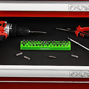 Mayouko 1/4" Magnetic Hex Bit Holder Rack Organizer, 43 Holes, 1/4-Inch Drill Bit Holder, Green, 2 Racks, Magnetic Bit Holder with Magnet Base for Screwdriver Bits