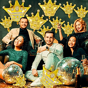 16 Pcs Crown Balloons,Gold Crown Foil Balloons Crown Shape Balloons Gold Anniversary Balloons for Christmas Birthday Party Baby Shower Wedding Bridal Shower Princess Themed Party Supplies