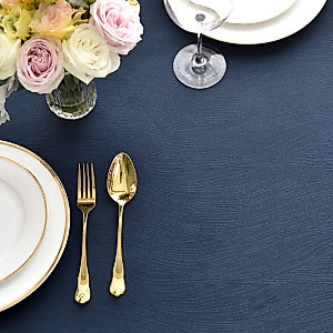 maxmill Jacquard Table Cloth Swirl Pattern Spillproof Wrinkle Resistant Heavy Weight Soft Tablecloth for Kitchen Dinning Tabletop Decoration Outdoor Picnic Rectangle 52 x 70 Inch Navy Blue