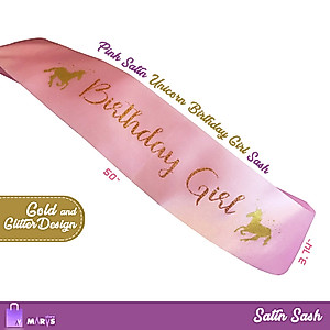 Unicorn Birthday Girl Set of Gold Glitter Unicorn Headband and Pink Satin Sash for Girls with eBook included,Happy Birthday Unicorn Party Supplies, Favors and Decorations - 2022 New.