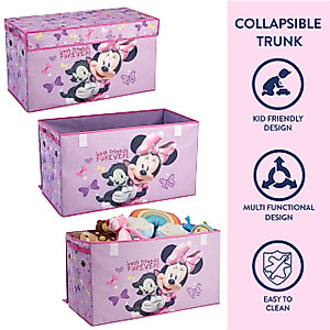 Disney Minnie Mouse 4 Piece Storage Solution Set with Pop Up Hamper, Collapsible Storage Trunk and 2 Nestable Storage Bins
