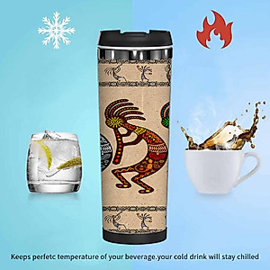 WONDERTIFY Kokopelli Coffee Cup Stylized Mythical Characters Playing Flutes Coffee Mug Stainless Steel Bottle Double Walled Thermo Travel Water Metal Canteen