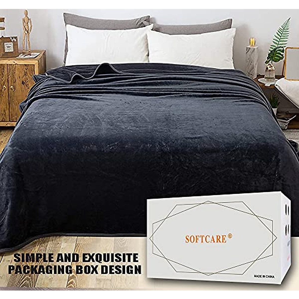 SOFTCARE Soft King Size Summer Blanket All Season 350GSM Thicken Warm Fuzzy Microplush Lightweight Thermal Fleece Blankets for California King/Cal King Oversized Bed Sofa Dark Grey 90"*108"