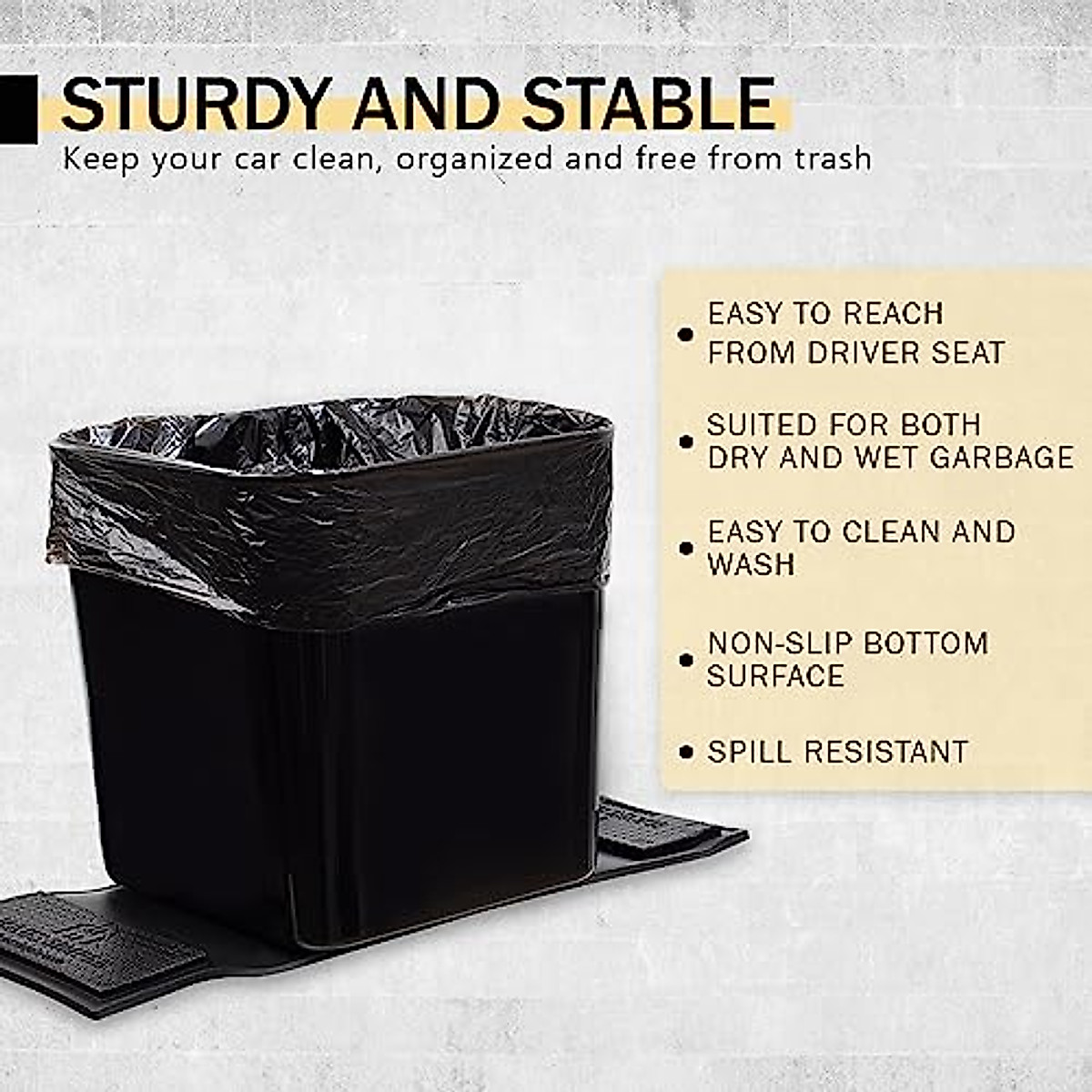 Car Trash Can Large Capacity Automotive Garbage Bin 1.4 Gallon Stability Flap for Cars & Trucks Leakproof Auto Garbage Bin & Car Trash Waste Container for Vehicles Black with Trash Bag (Black)