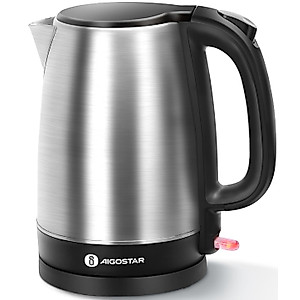 Aigostar Electric Kettle, 1.7L Stainless Steel Electric Tea Kettle, 1500W Fast Boil Water Kettle with LED Light, Auto Shut Off & Boil Dry Protection, BPA-Free Water Boiler for Tea and Coffee, Sliver