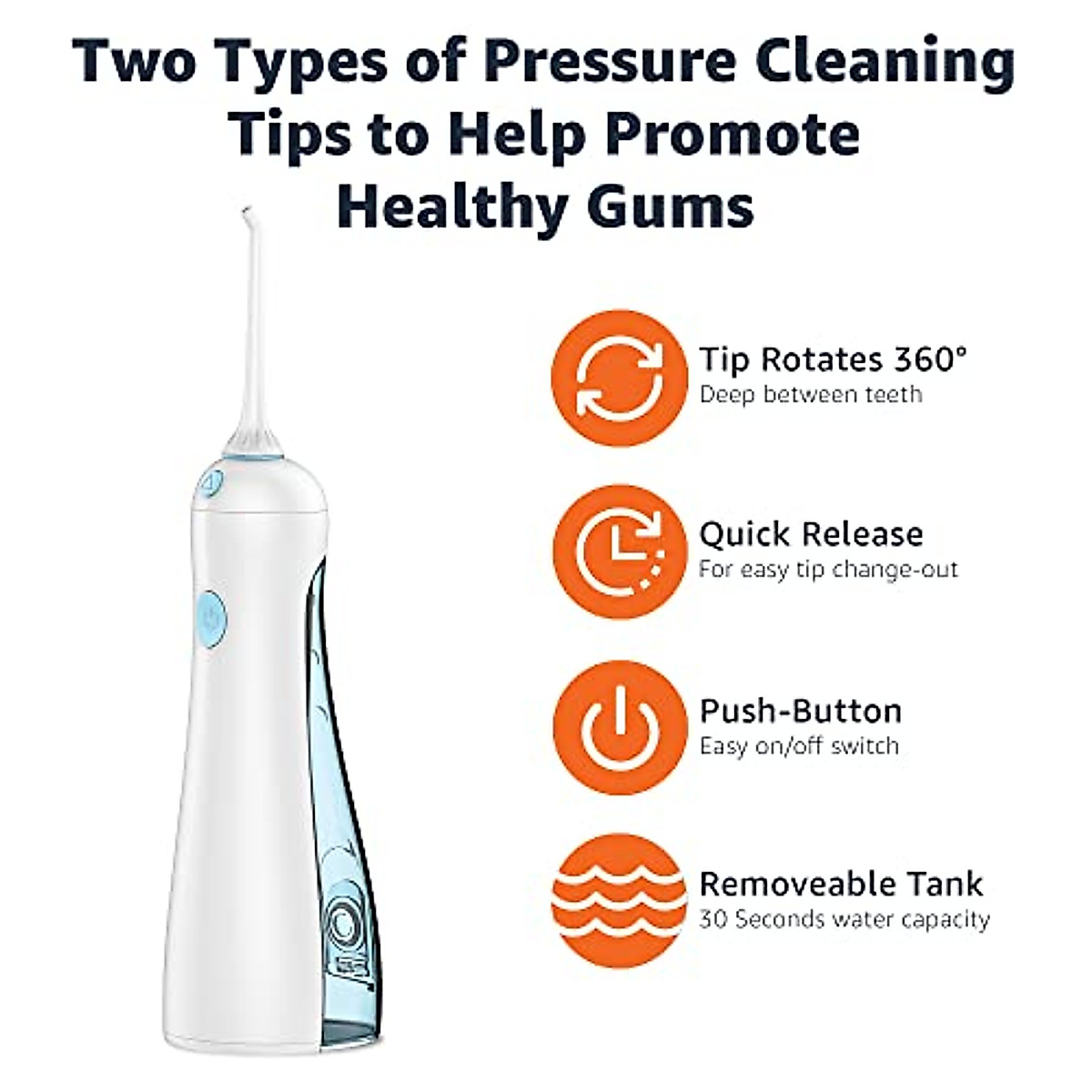 Amazon Basics HydroClean Cordless Water Flosser, 1 Water Flosser Handle, 2 Flosser Tips, 2 AA batteries included