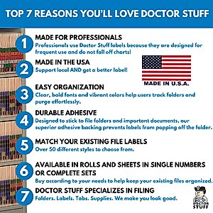 Doctor Stuff - File Folder Labels, Complete Set of Numbers 0-9, Compatible with SMEAD BCCRN - TPNM Series Chart Stickers, 1" x 1-1/4", 1 Each of 10 Rolls, 500/Roll