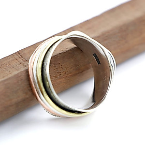 925 Sterling Silver Rings Three Tone Spinner Ring Silver Spinner Rings 925 Silver Ring Spinner Meditation Thumb Ring Fidget Ring Silver Wedding Band Ring Anniversary Ring Gift Birthday (13) (JRP-07)