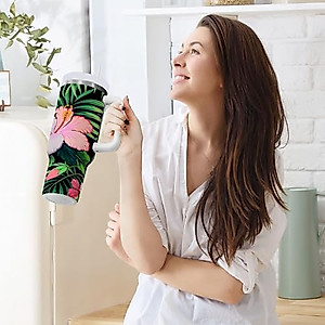 Burbuja Hibiscus Flowers 40oz Insulated Tumblers with Handle and Straw Lid, Double Wall Stainless Steel Travel Mug Leak-Proof, BPA Free, Gift for Mom Dad