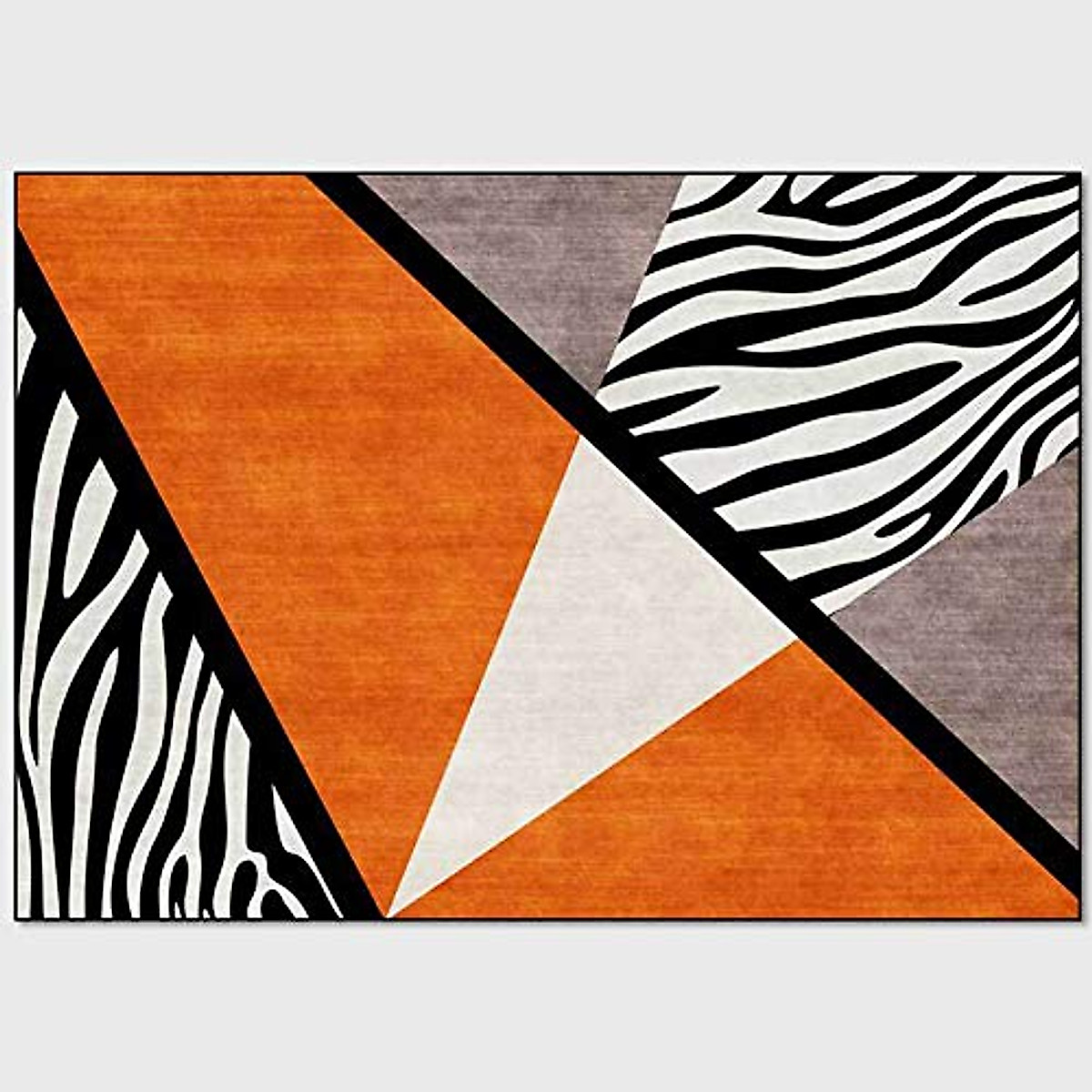 GYMS Rug Carpet, Geometric Black and White Stripes Orange Rug, for Bedroom Bedside Living Room Kitchen Floor Mat Rugs,120 * 160CM