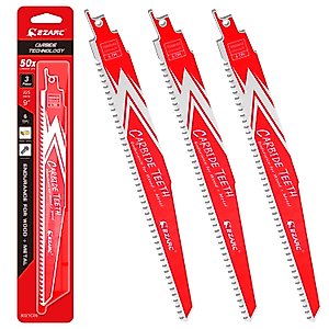 EZARC Carbide Reciprocating Saw Blade R956HM Endurance for Hard Wood and Metal Demolition 9-Inch 6TPI, 3-Pack