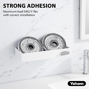 YOHOM White Adhesive Bathroom Caddy Organizer for Tile Wall Mounted Stick on Shower Caddy Floating Shelf Plastic Shampoo Holder with Hook