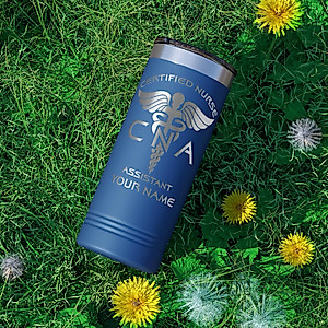 Personalized CNA Certified Nurse Assistant Gift on Blue 22 oz Stainless Steel Skinny Tumbler Custom Engraved Gifts for Men and Women