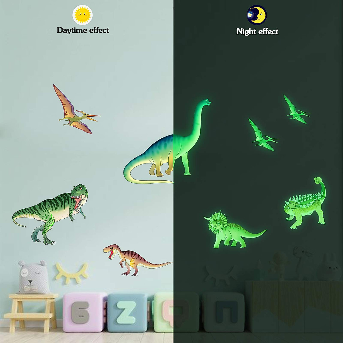 Marsway Glow in The Dark Dinosaurs Stickers Creative Luminous Wall Decor for Room Bedroom Birthday Christmas Gifts for Kids Girls Boys 12 Dinosaurs
